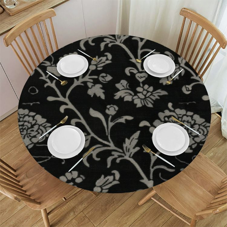 WYYP Carnations Black And Grey Floral Aesthetic Round Tablecloth White ...