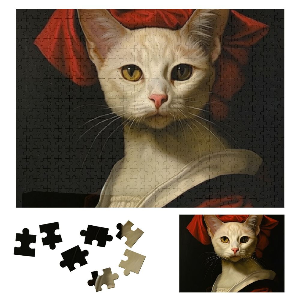 WYYP Cat Red Hat White Scarf Wooden Jigsaw Puzzle Challenging Difficult ...