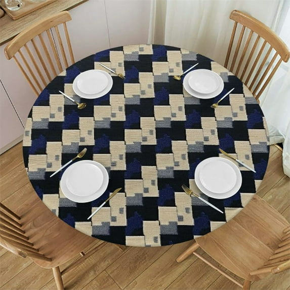 WYYP Checkered Pattern Round Tablecloth for Picnic Dining Kitchen ...