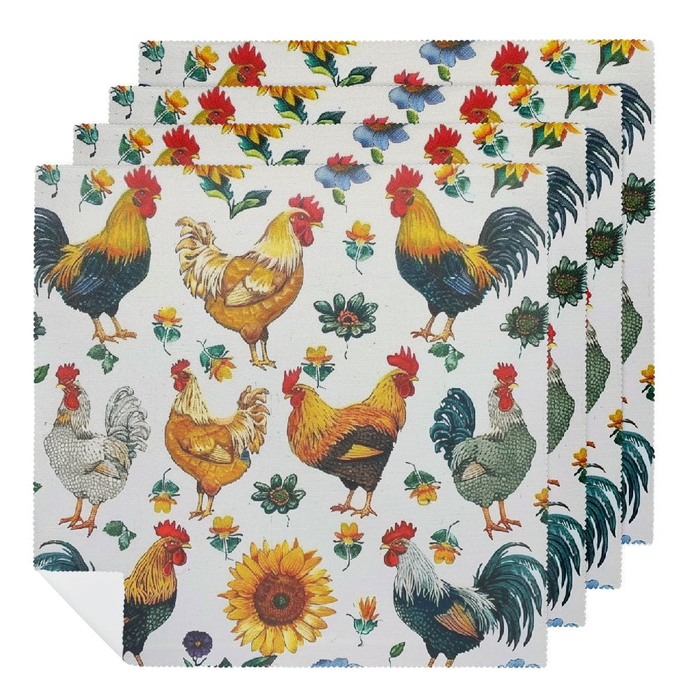 WYYP Chickens Roosters Sunflowers Cloth Napkin Reusable for Farmhouse ...
