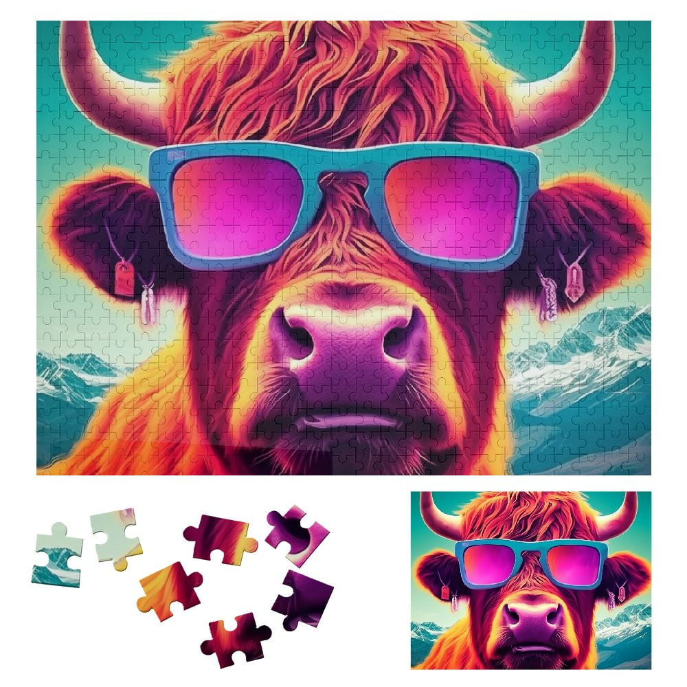 WYYP Cow Sunglasses Mountain Wooden Jigsaw Puzzle for Adults and Kids ...