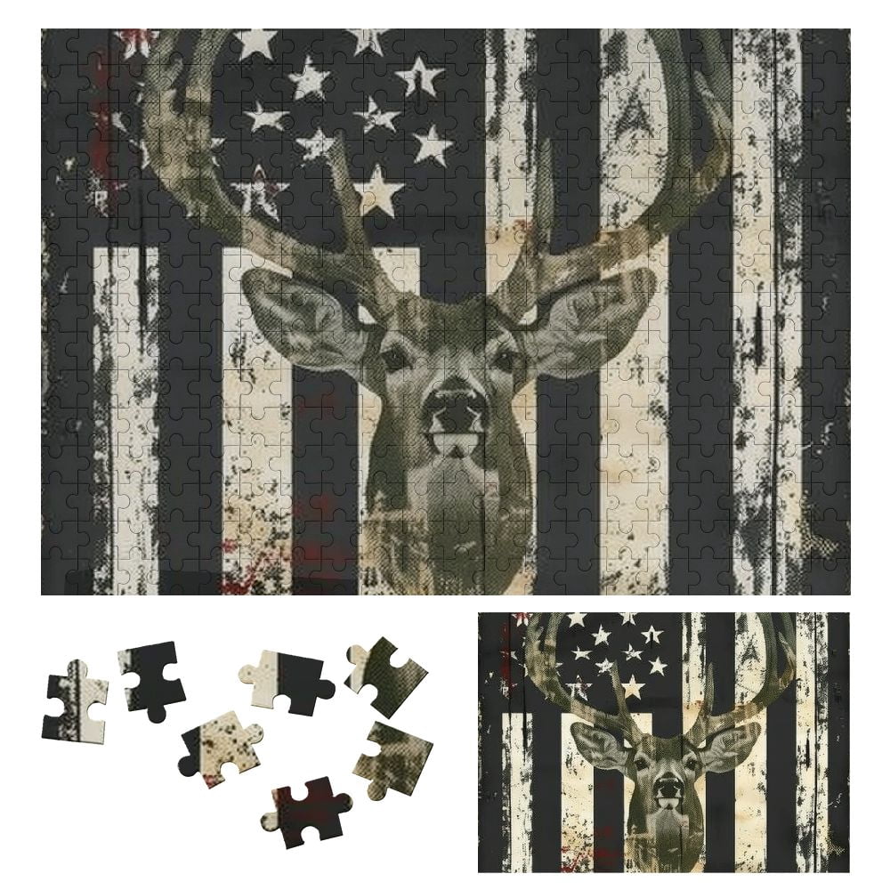 WYYP Deer Head Stars Stripes Wooden Puzzle Game Toy Gift for Family ...