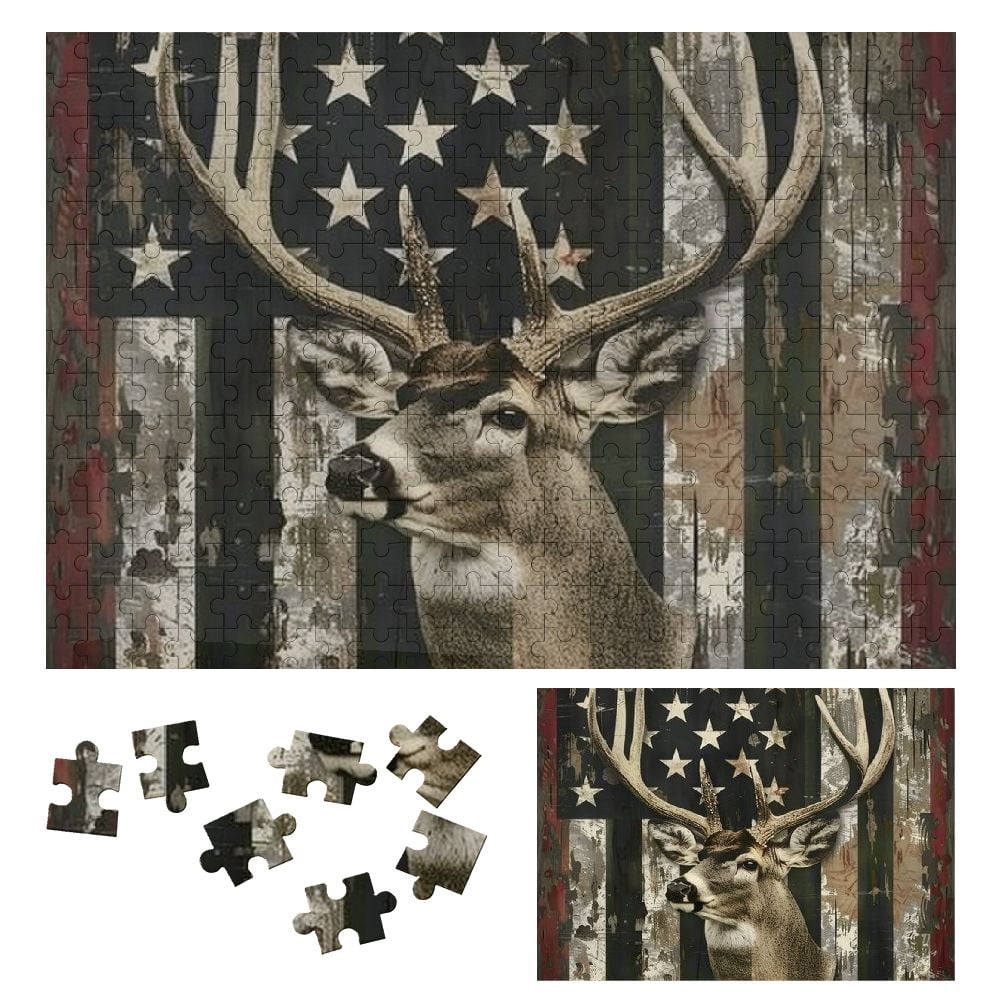 WYYP Deer Stars Stripes Wooden Jigsaw Puzzle for Adults and Kids Gift ...