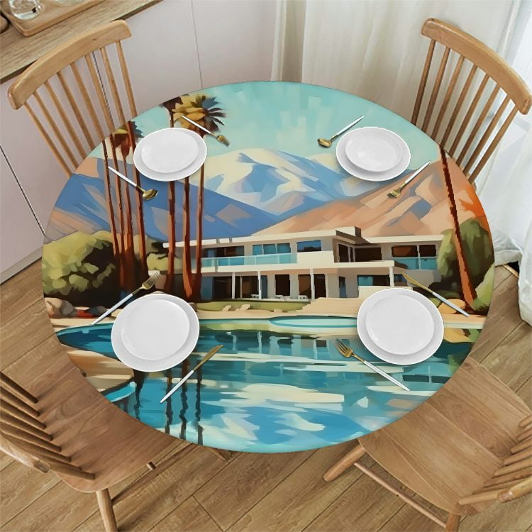 WYYP Desert Landscape Round Tablecloth Outdoor Fitted 100% Polyester ...