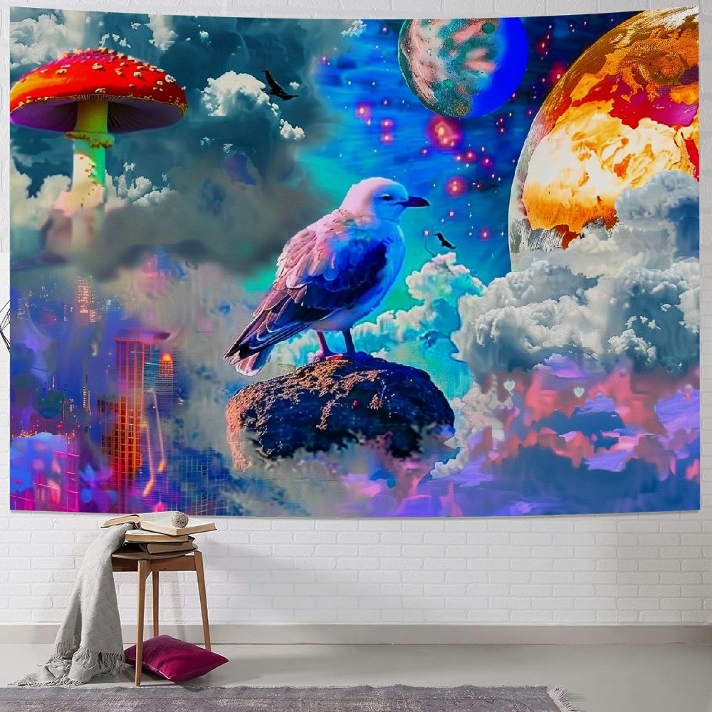 WYYP Dreamy Tapestry Universe Fantasy Astronaut Poster Jellyfish Black ...