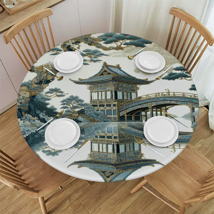 WYYP East Asian Landscape Round Tablecloth 100% Polyester Fiber for ...