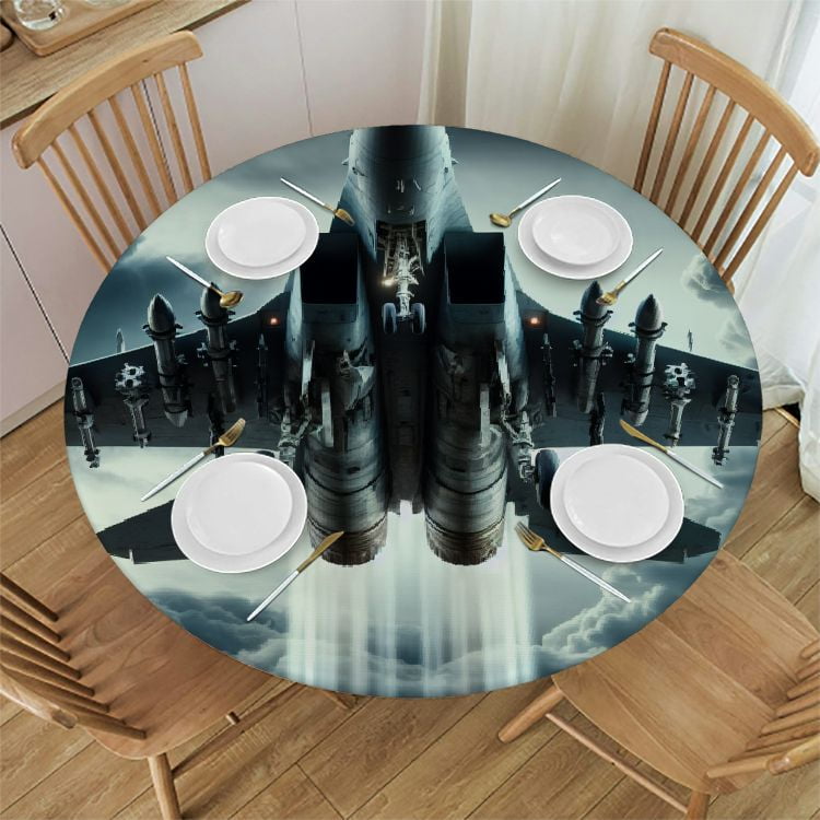 WYYP Fighter Jet Stormy Clouds Round Tablecloth - Outdoor Picnic ...