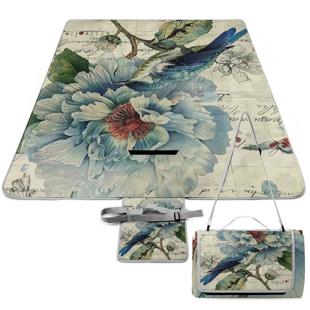 WYYP Flowers Bird Paper Square Outdoor Picnic Mat for Camping Hiking ...