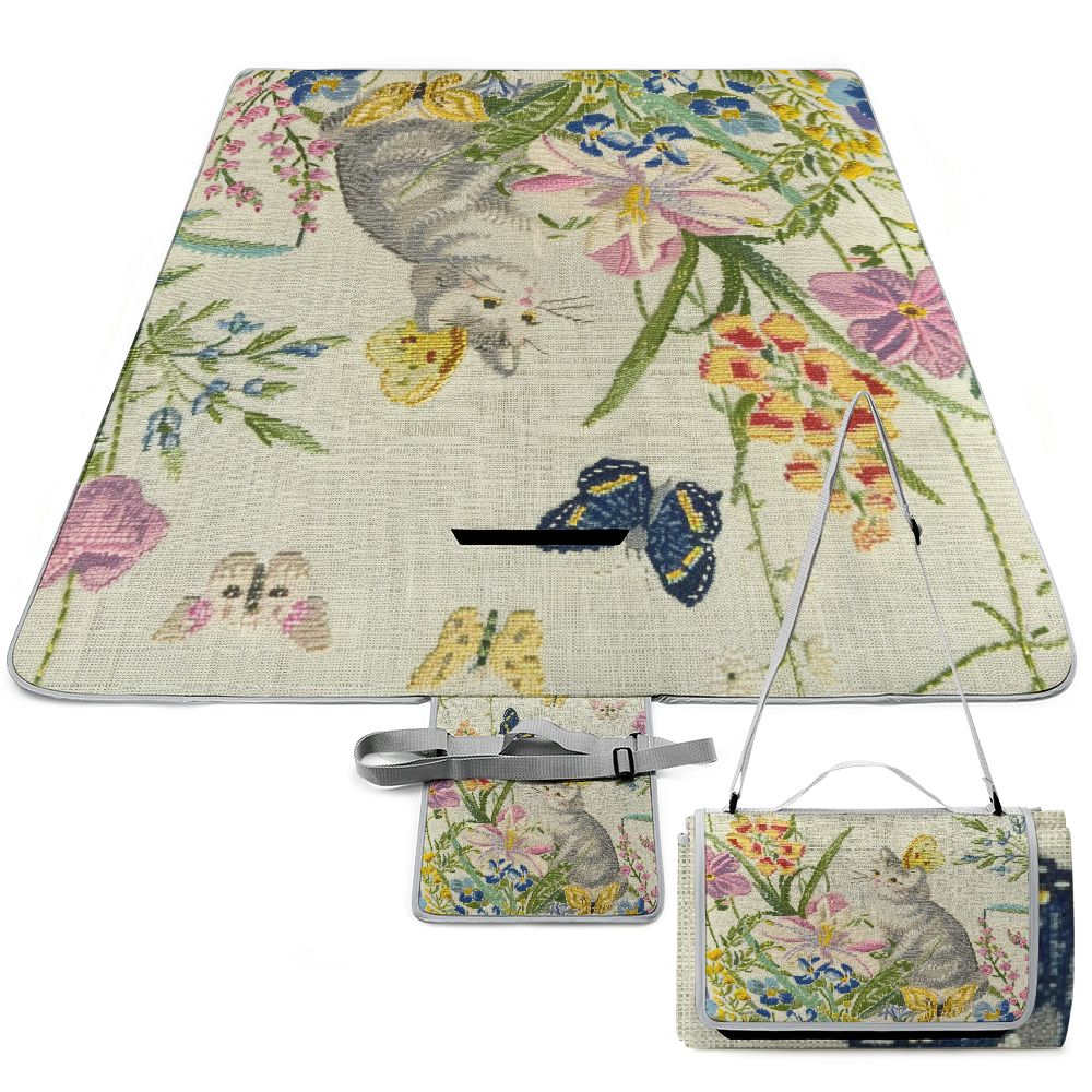 WYYP Flowers Butterflies Cat Square Outdoor Picnic Mat for Camping ...