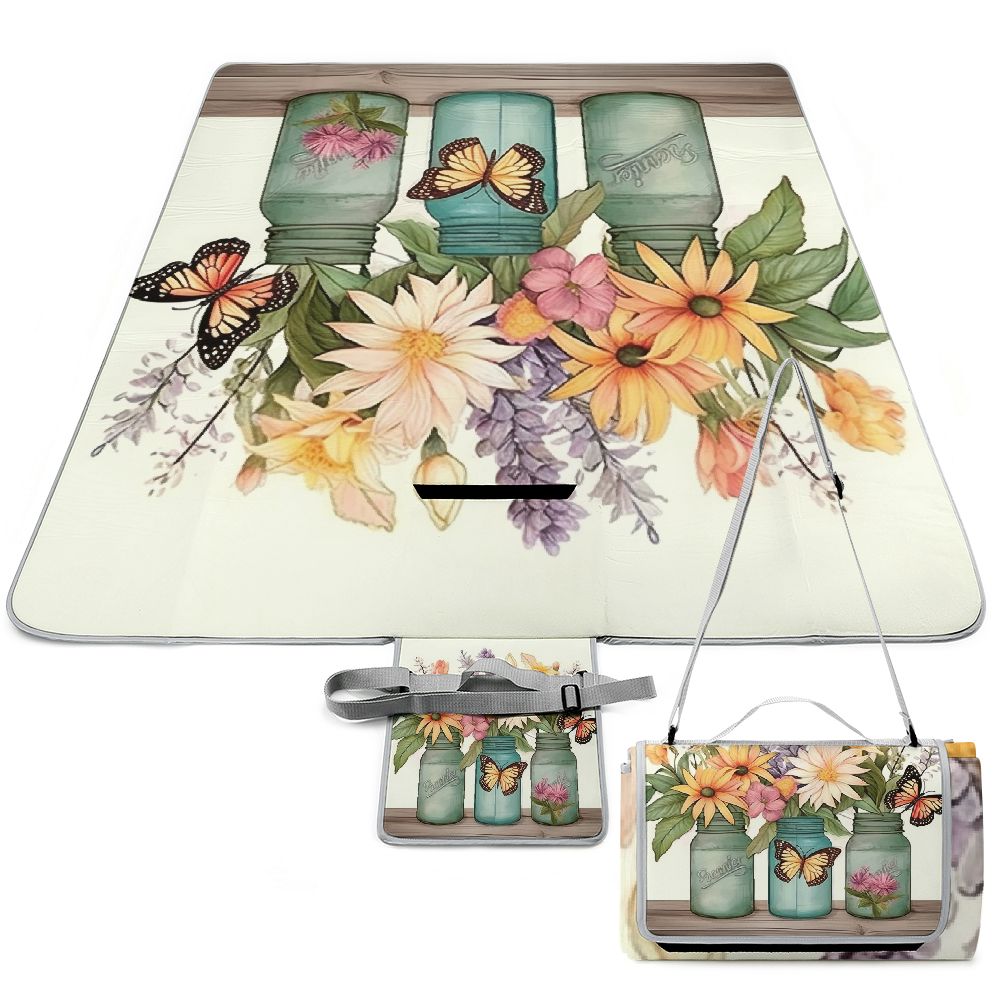 WYYP Flowers Butterflies Square Outdoor Picnic Mat for Camping Hiking ...