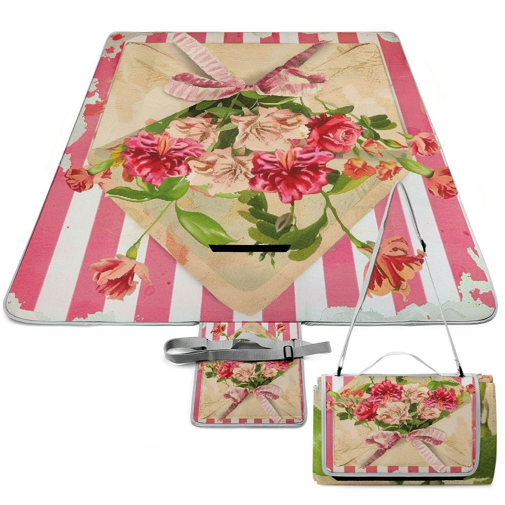 WYYP Flowers Envelope Vintage Square Picnic Mat Foldable for Camping ...