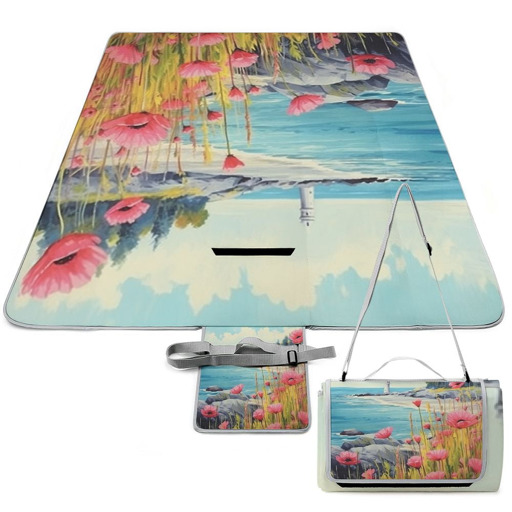 WYYP Flowers Water Lighthouse Square Outdoor Picnic Blanket Waterproof ...