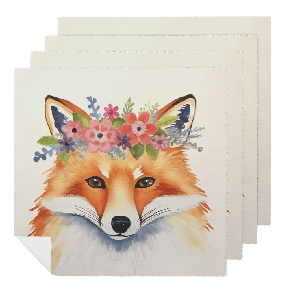 WYYP Fox Flower Crown Polyester Dinner Napkin for Dining Table Kitchen ...