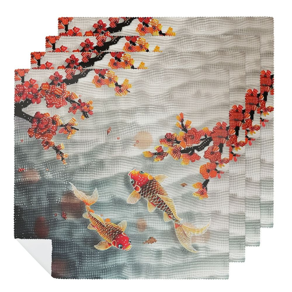 WYYP Goldfish Branch Red Flowers Dinner Napkin for Dining Table Kitchen ...
