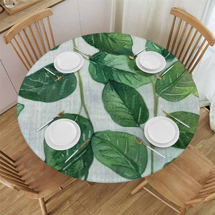 WYYP Green Leafy Pattern Round Tablecloth for Picnic Dining Kitchen ...