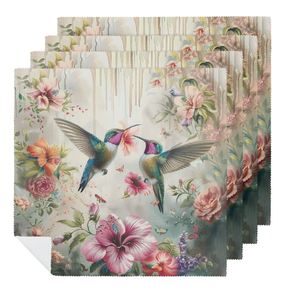 WYYP Hummingbirds Flowers Detailed Painting Polyester Dinner Napkin for ...