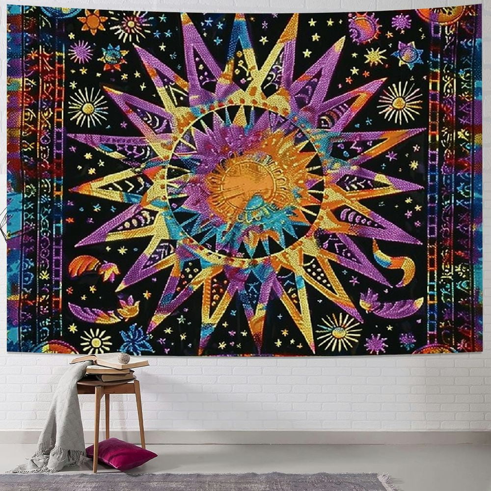 WYYP ICC Purple Burning Sun Tie Dye Tapestry Celestial Sun Moon Planet ...
