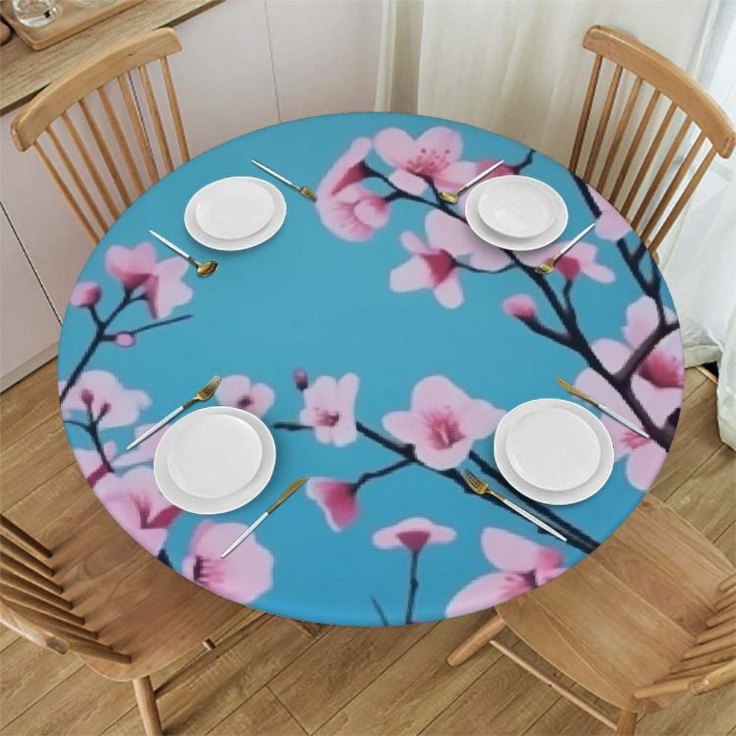 WYYP Japanese Cherry Flower Round Tablecloth with Elastic Edge Fitted ...