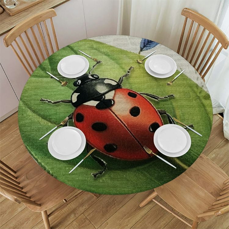 WYYP Ladybug Green Leaf Round Tablecloth 100% Polyester Fiber ...