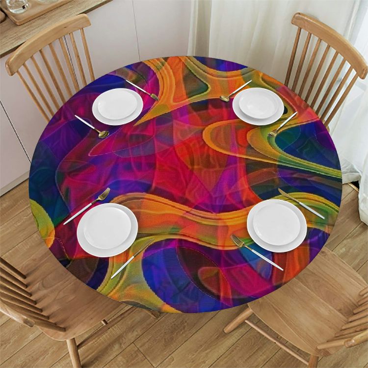 WYYP Lines Shapes Abstract Round Table Cloth 100% Polyester Fiber ...
