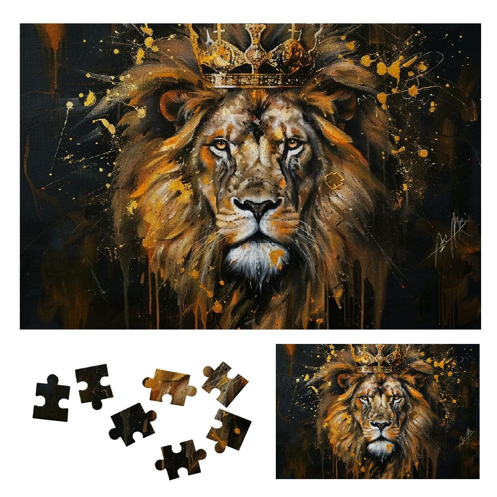 WYYP Lion Crown Gold Paint Splatters Wooden Puzzle Game Toy Gift 1000 ...