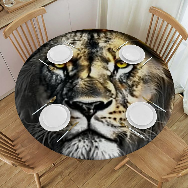 WYYP Lion Crown Regal Round Table Cloth 100% Polyester Fiber Waterproof ...