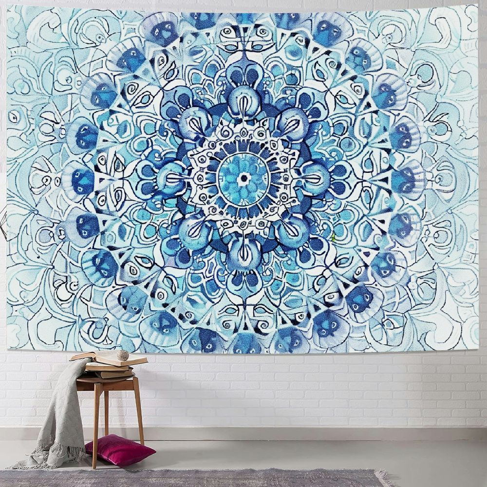 WYYP Mandala Wreath Tapestry, Blue Simplicity Flower Floral Medallion ...