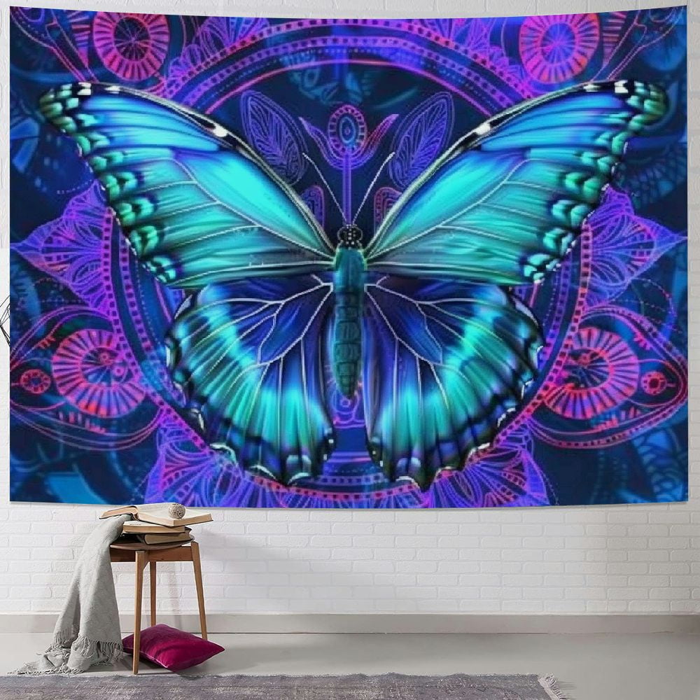WYYP Moth Tapestry Wall Hanging, Psychedelic Insect Butterfly Blue UV ...