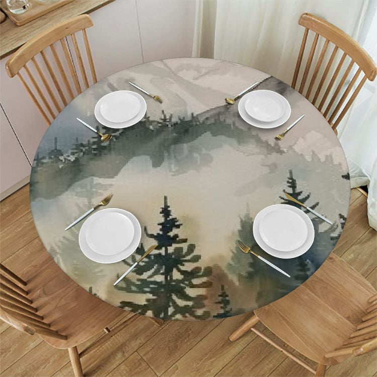 WYYP Mountain Range Trees Fog Round Tablecloth for Picnic Dining ...