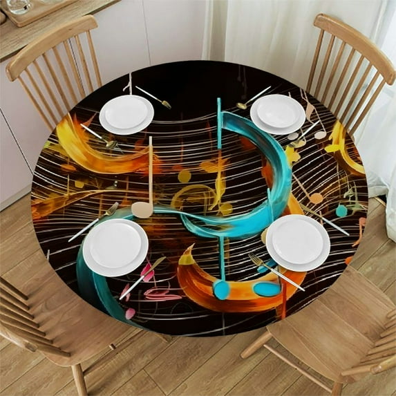 WYYP Musical Note Round Table Cloth 100% Polyester Fiber for Picnic ...