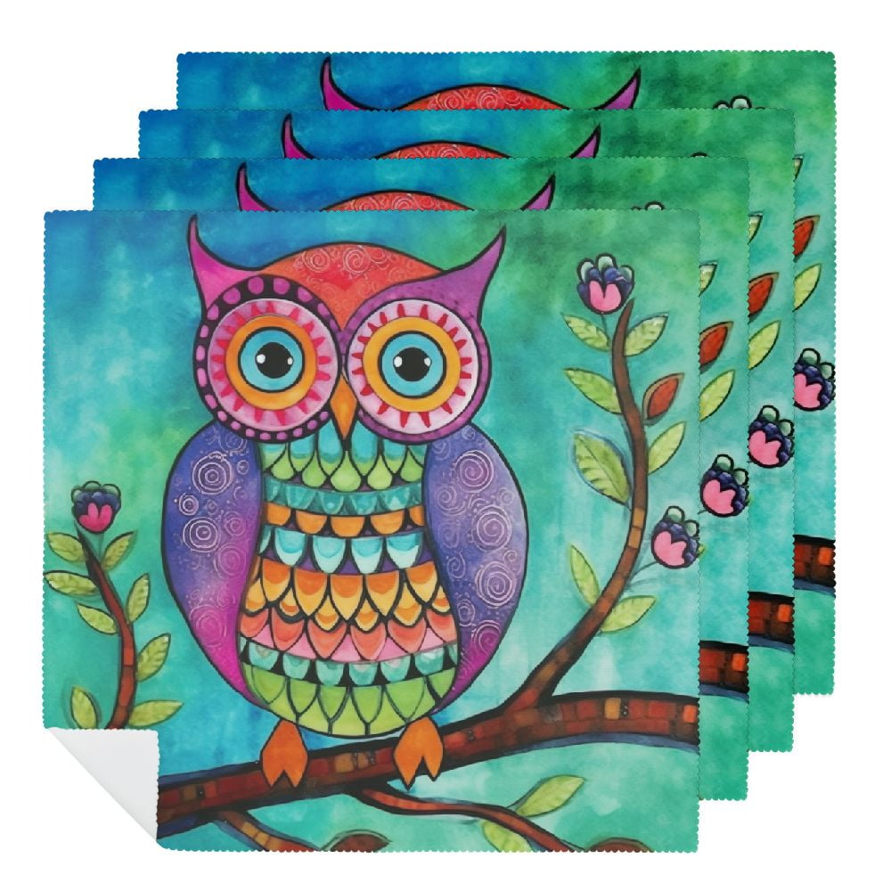 WYYP Owl Branch Colorful Dinner Napkin for Dining Table Kitchen Daily ...