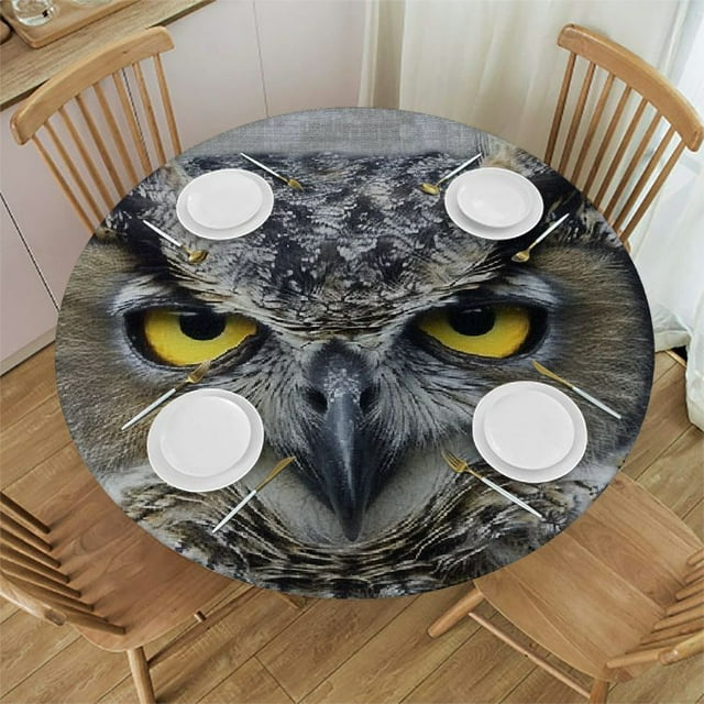 WYYP Owl Owl Round Tablecloth with Elastic Edge 100% Polyester Fiber ...