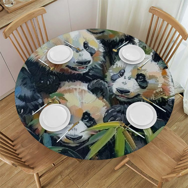 WYYP Pandas Bamboo Leaves Round Tablecloth Waterproof Resistant Fabric ...