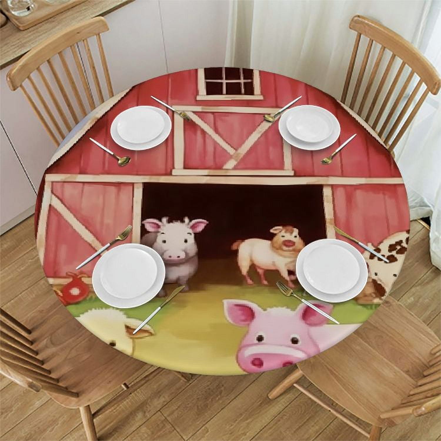 WYYP Pink Barn Round Backdrop Cover Farm Animals Theme Photography ...