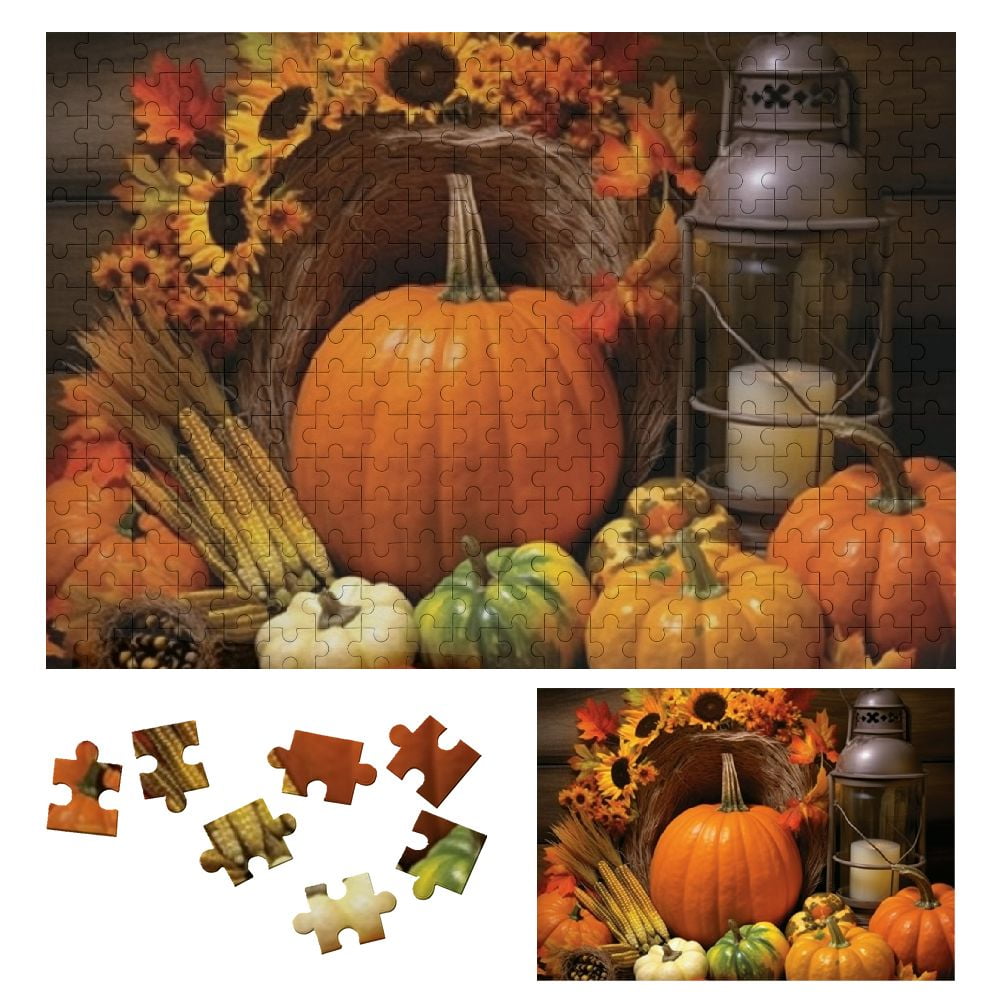 ONETECH Pumpkins Lantern Wooden Jigsaw Puzzle Thanksgiving Challenging ...