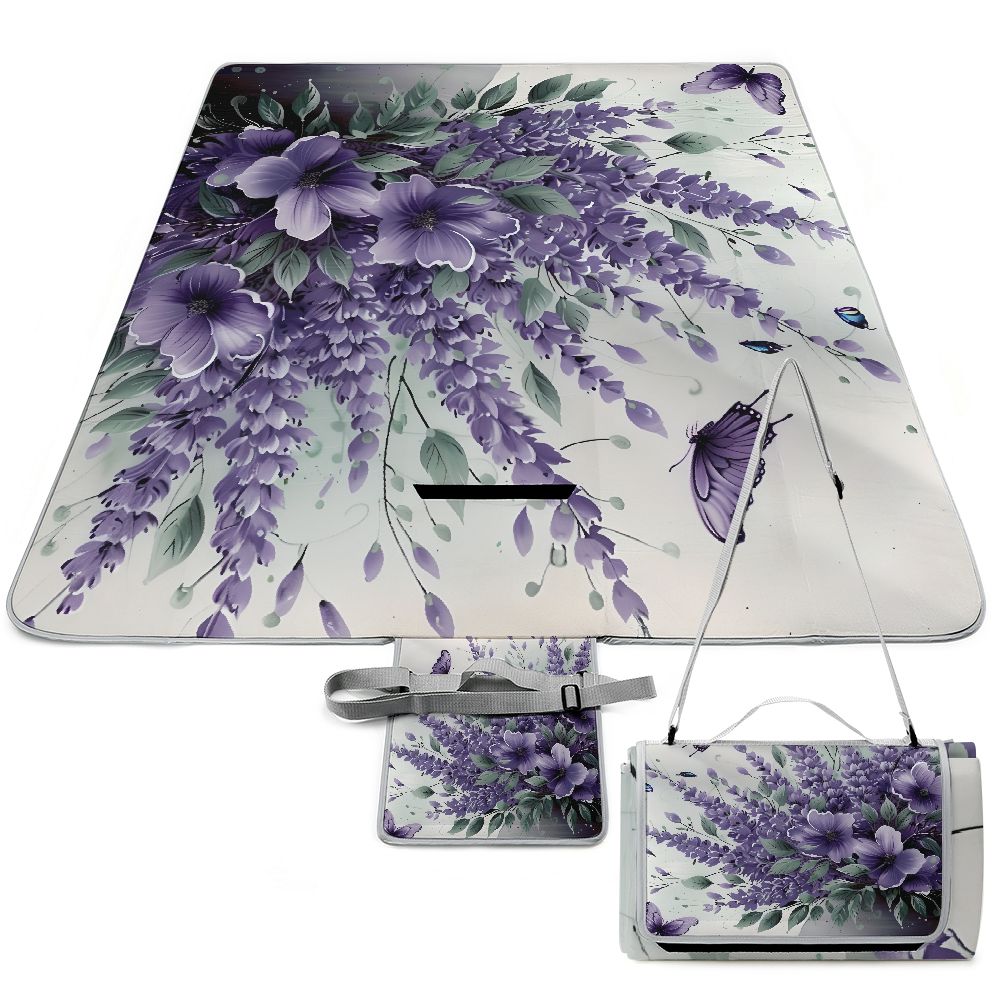 WYYP Purple Flowers Butterflies Square Outdoor Picnic Mat for Camping ...