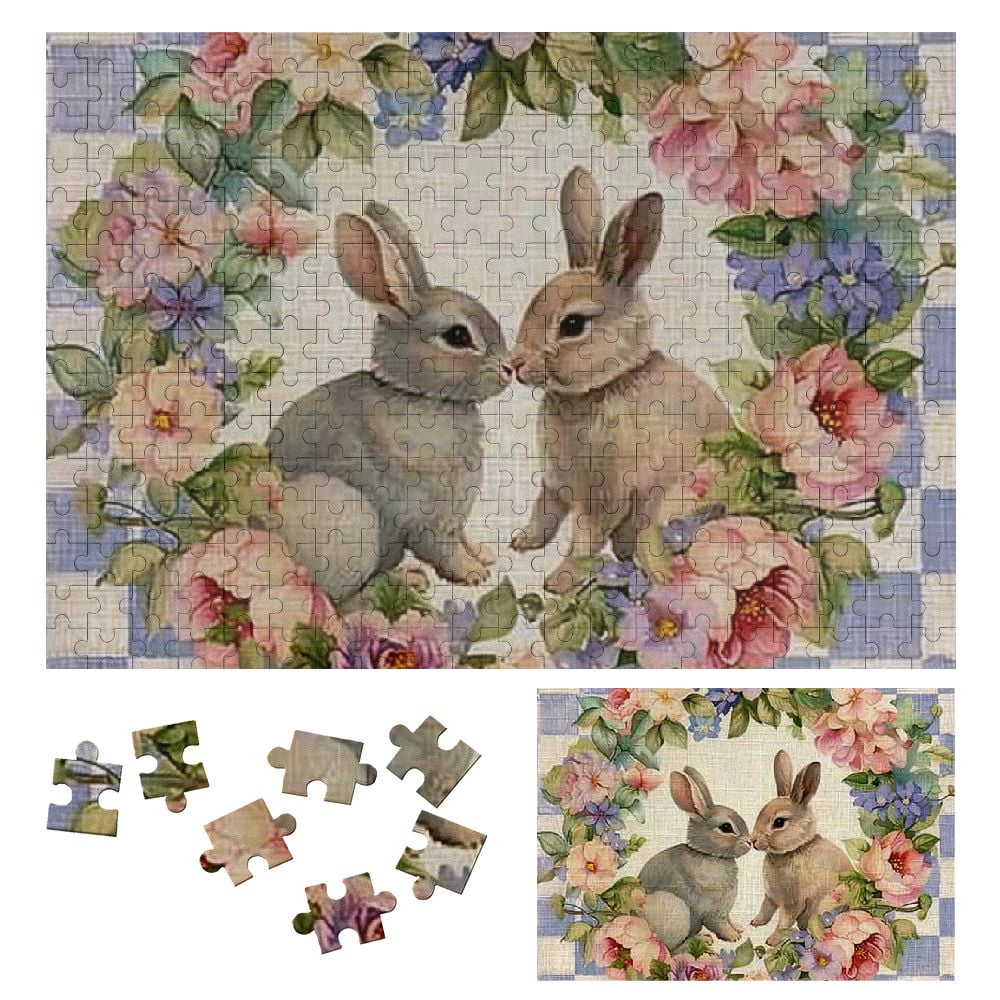 WYYP Rabbits Floral Wreath Checkered Background Challenging Difficult ...