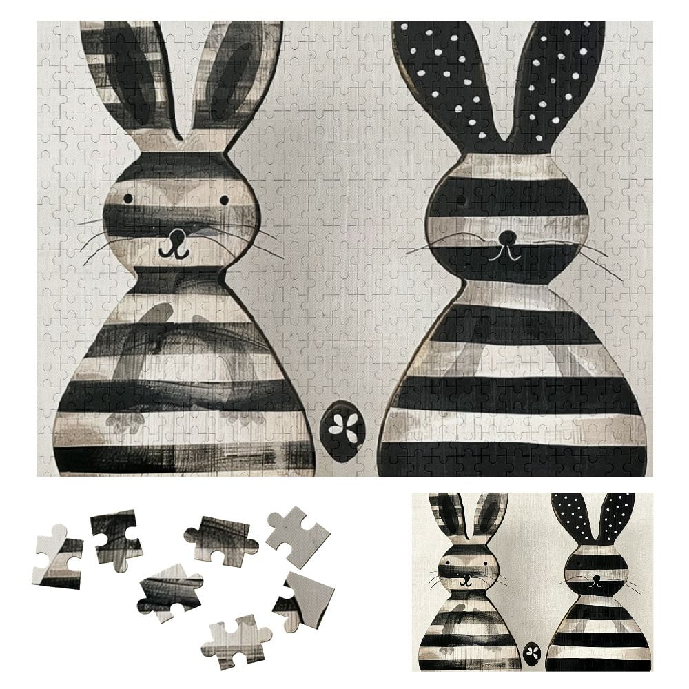 WYYP Rabbits Stripes Whimsical Wooden Puzzle Challenging Difficult Wood ...
