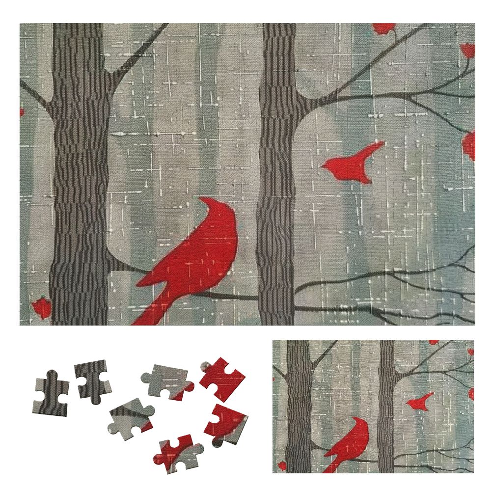WYYP Red Bird Tree Branch Folk Art Wooden Jigsaw Puzzle for Adults and ...