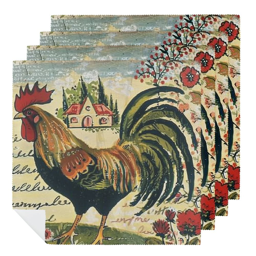 WYYP Rooster Polyester Party Dinner Decoration Washable Napkins Home ...