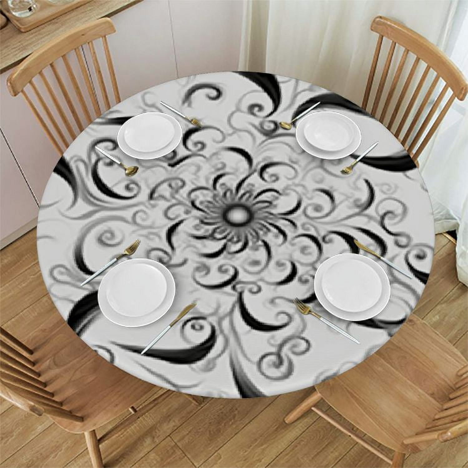 WYYP Round Table Top Cover Kitchen Decoration Textured Art Geometric ...