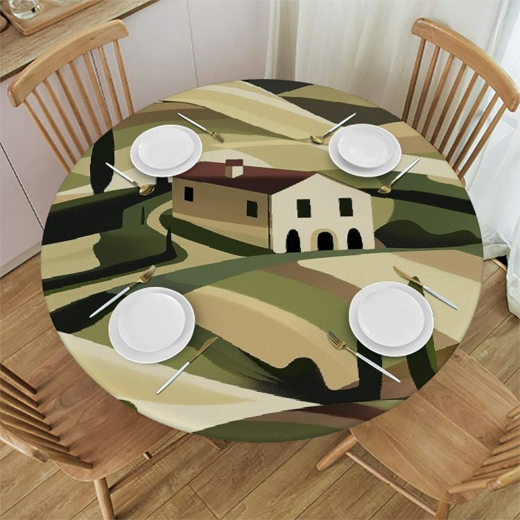WYYP Round Tablecloth with Elastic Edge 100% Polyester Fiber for Picnic ...