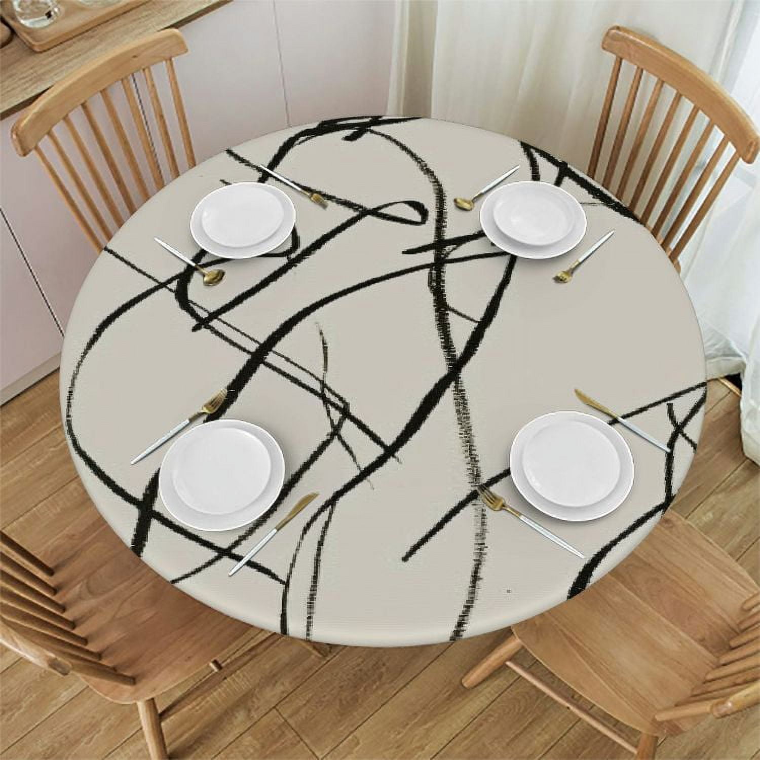 WYYP Round Tablecloth with Elastic Edge Minimalist Line Woman Line ...