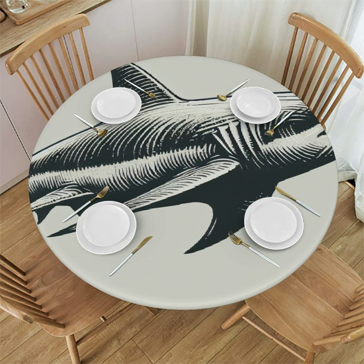WYYP Shark Shark Round Table Cover 100% Polyester Fiber with Elastic ...
