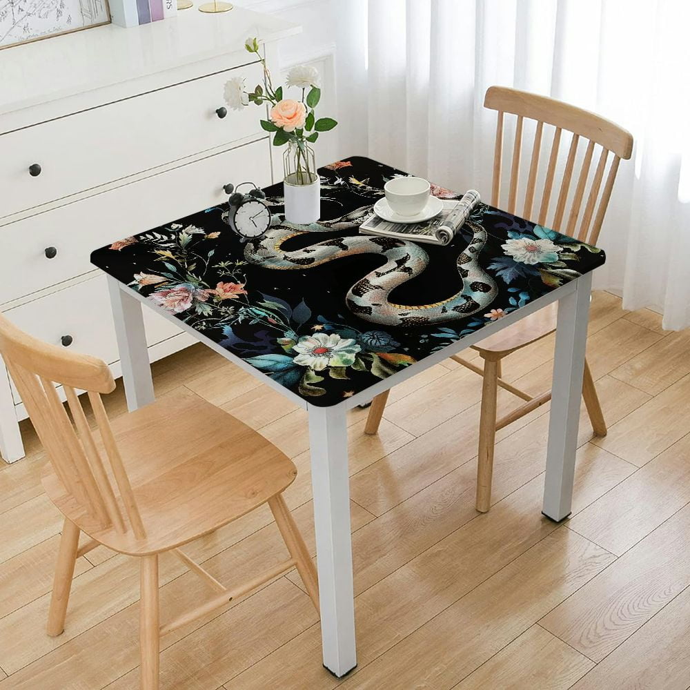 WYYP Snake Flowers Black Background Square Tablecloth for Picnic Dining ...