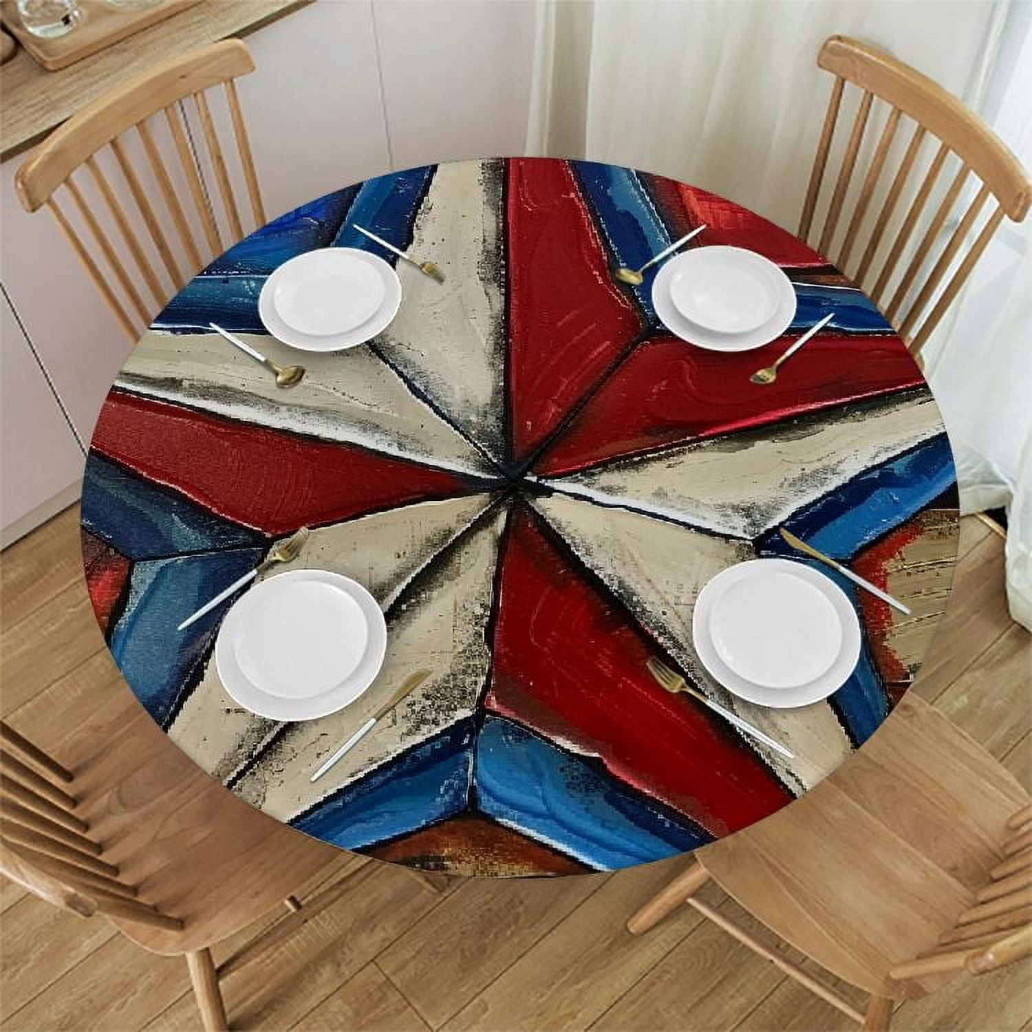 WYYP Star Americana Round Tablecloth with Elastic Edge 100% Polyester ...