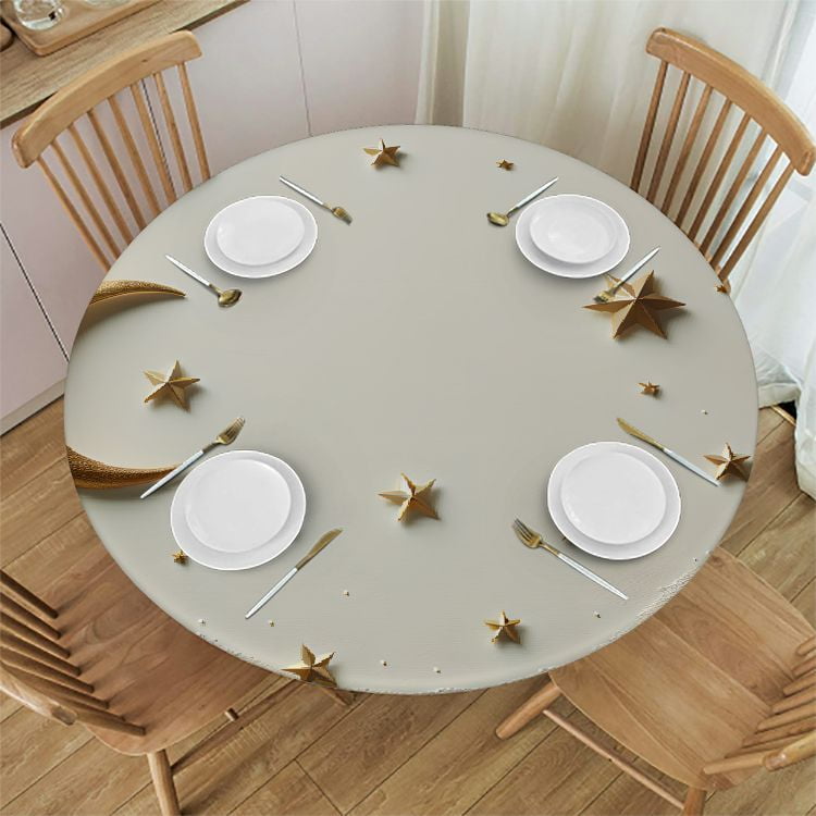 WYYP Stars Crescent Moons Round Tablecloth 100% Polyester Fiber Table ...
