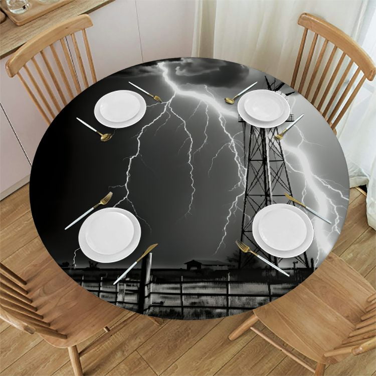 WYYP Storm Lightning Round Table Cover Waterproof 100% Polyester Fiber ...