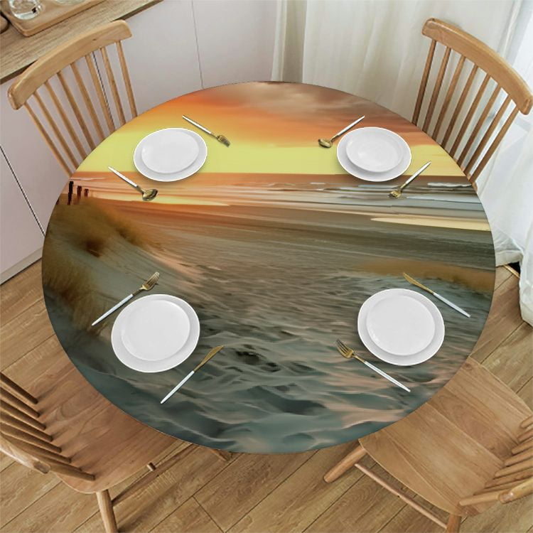 WYYP Sunset Round Table Cover 100% Polyester Fiber Outdoor Picnic Camping and Indoor Kitchen ...