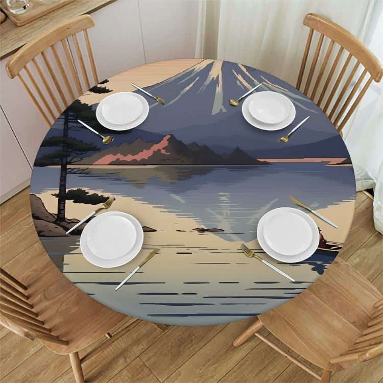 WYYP Sunset, Ukiyo-e Round Tablecloth 100% Polyester Waterproof ...